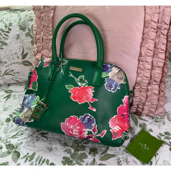 kate spade | Bags | Kate Spade New York Green Floral Satchel Bold ...